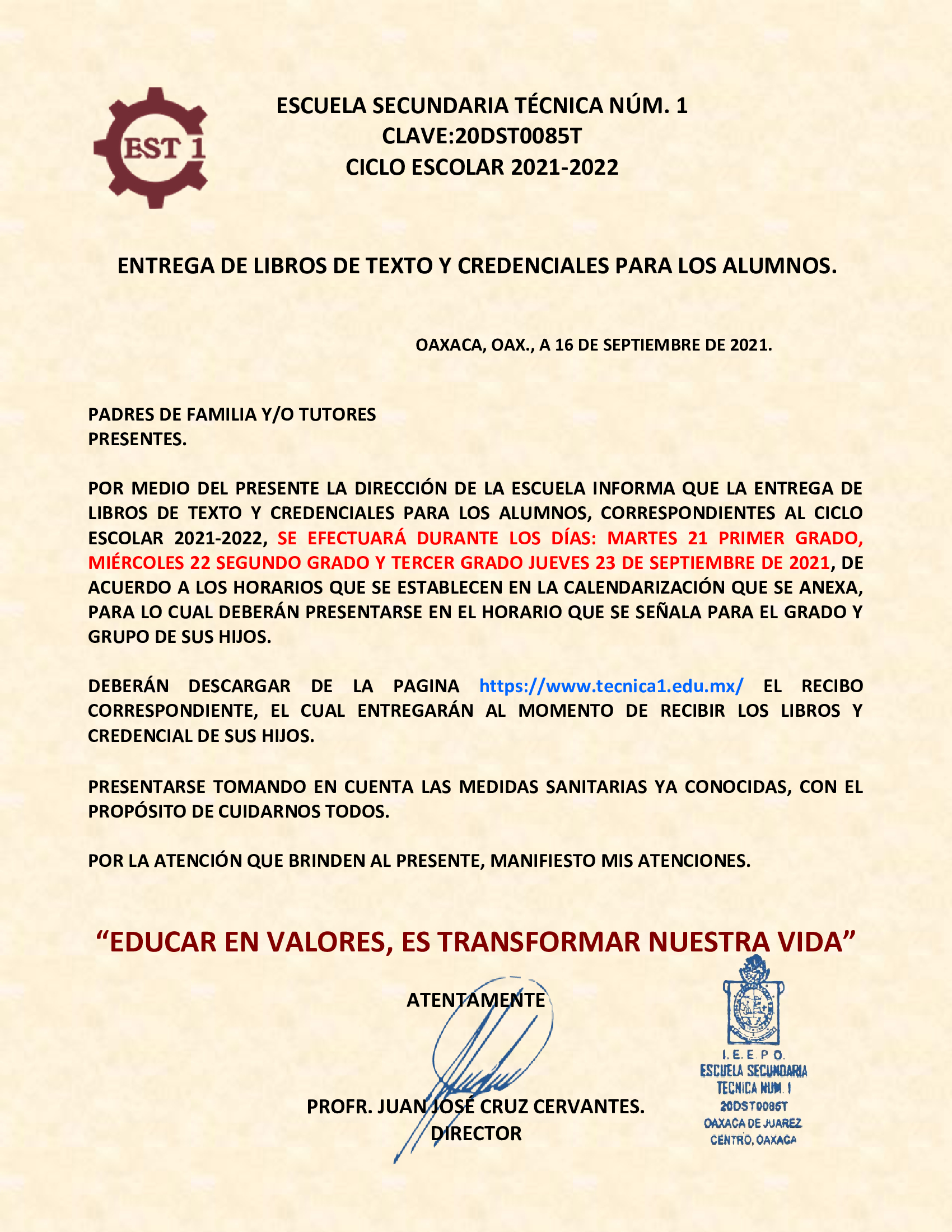 Comunicado a padres de familia: Entrega de libros y credenciales, ciclo ...