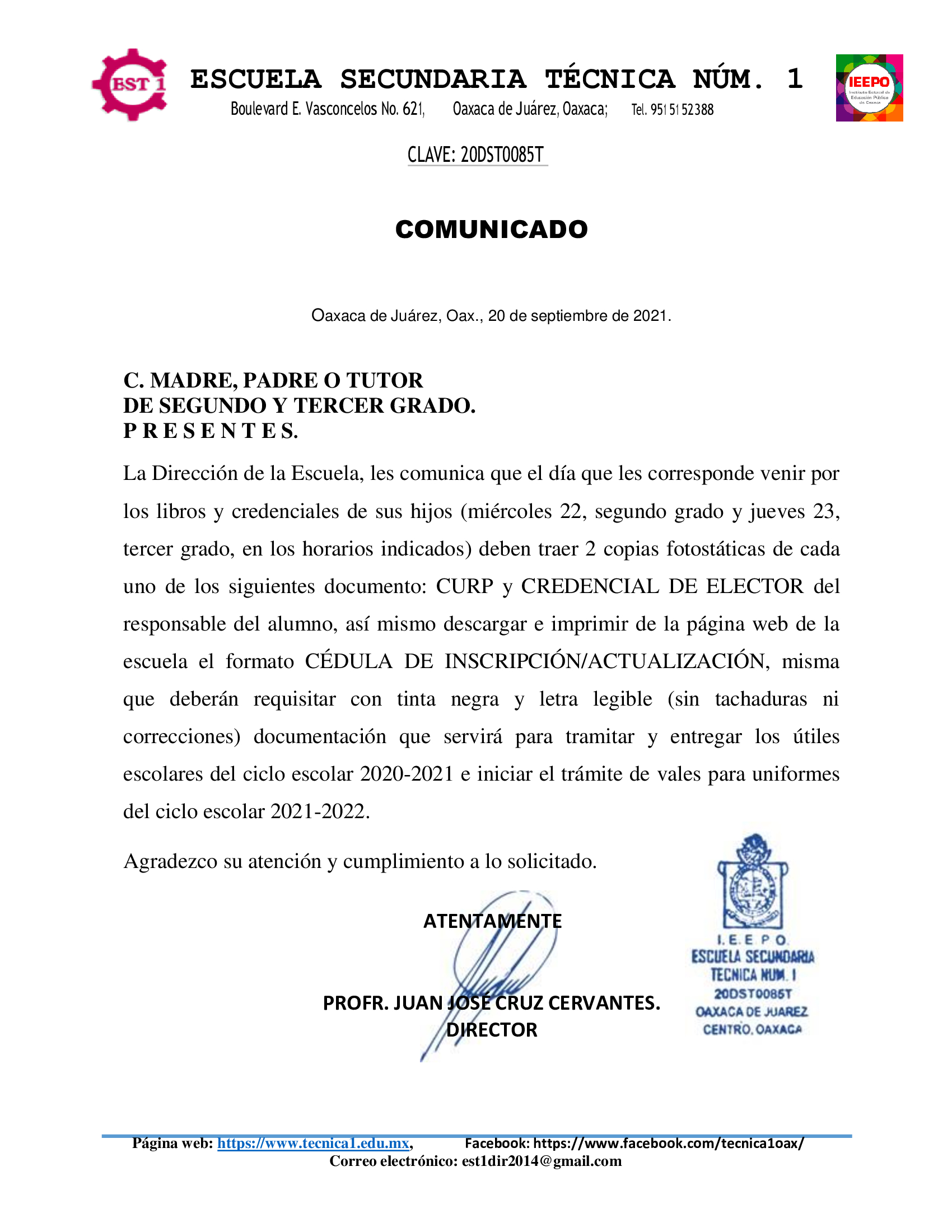 COMUNICADO URGENTE PARA RESPONSABLES DE ALUMNOS DE SEGUNDO Y TERCER ...