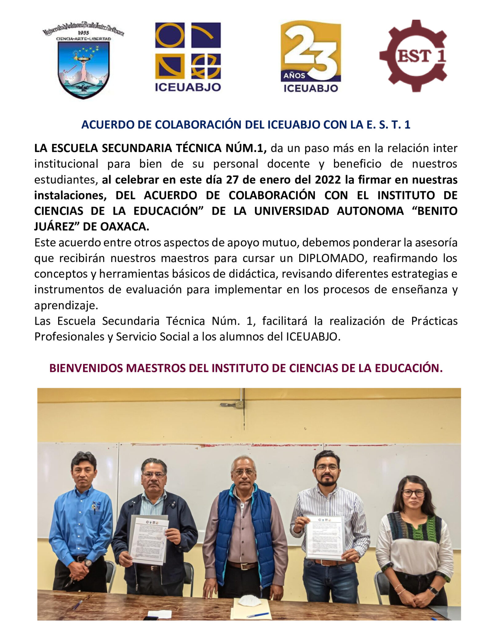 ACUERDO DE COLABORACIÓN ENTRE EL ICEUABJO Y LA EST1. - EST. Núm. 1